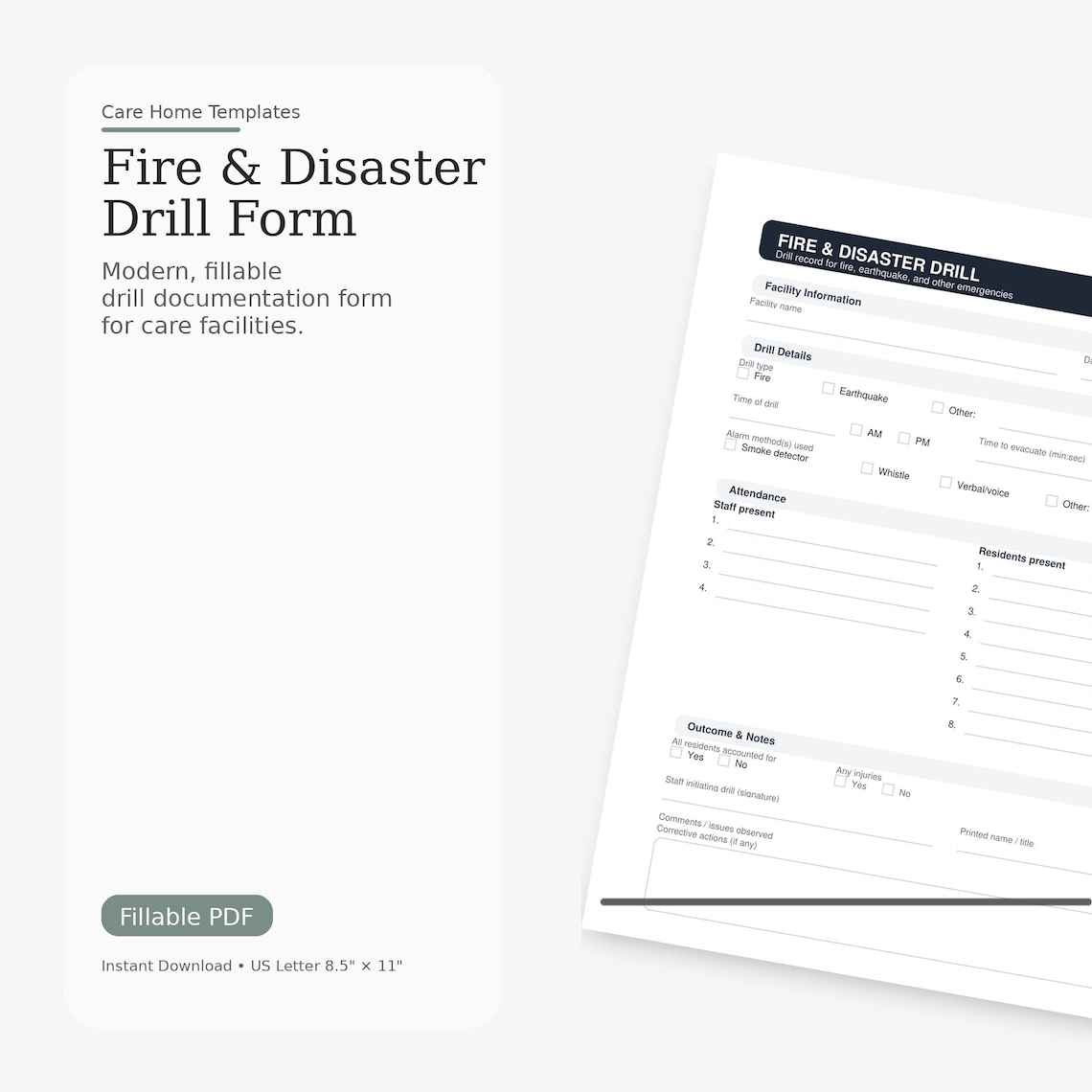Fire and Disaster Drill Form (fillable PDF) | Emergency Drill ...