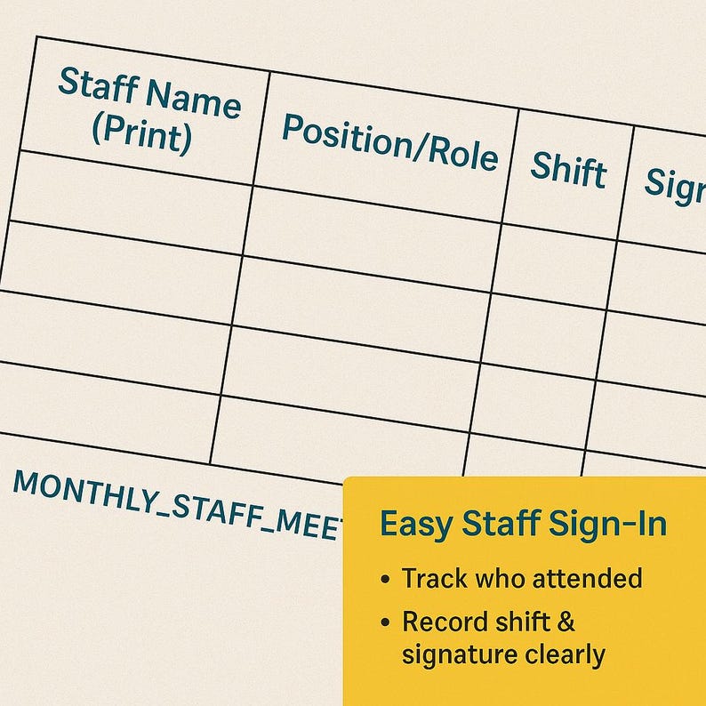 Monthly Staff Meeting Sign-in Sheet | RCFE Staff Template | Care Home ...