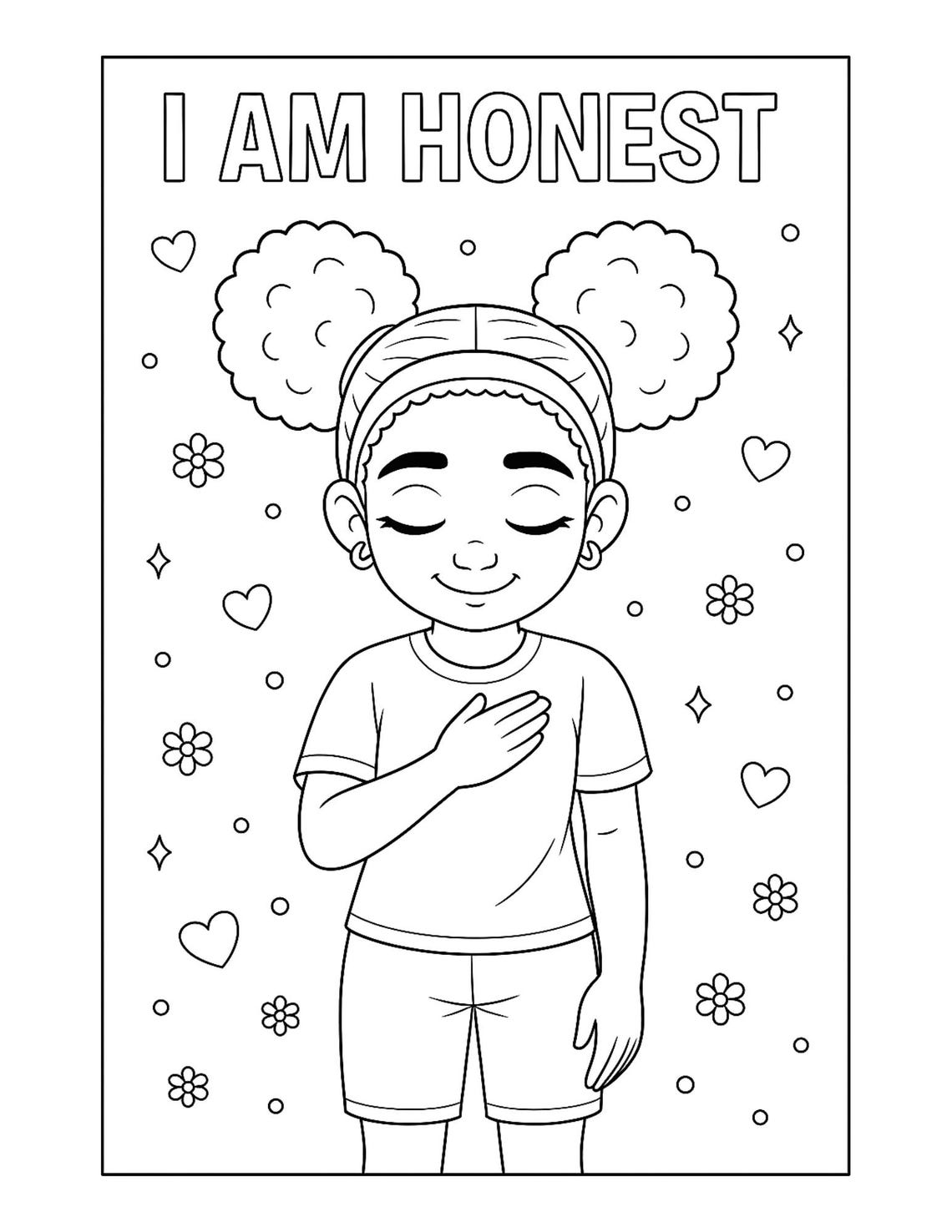 I Am Honest Coloring Page | Kids Affirmation Printable | Character ...