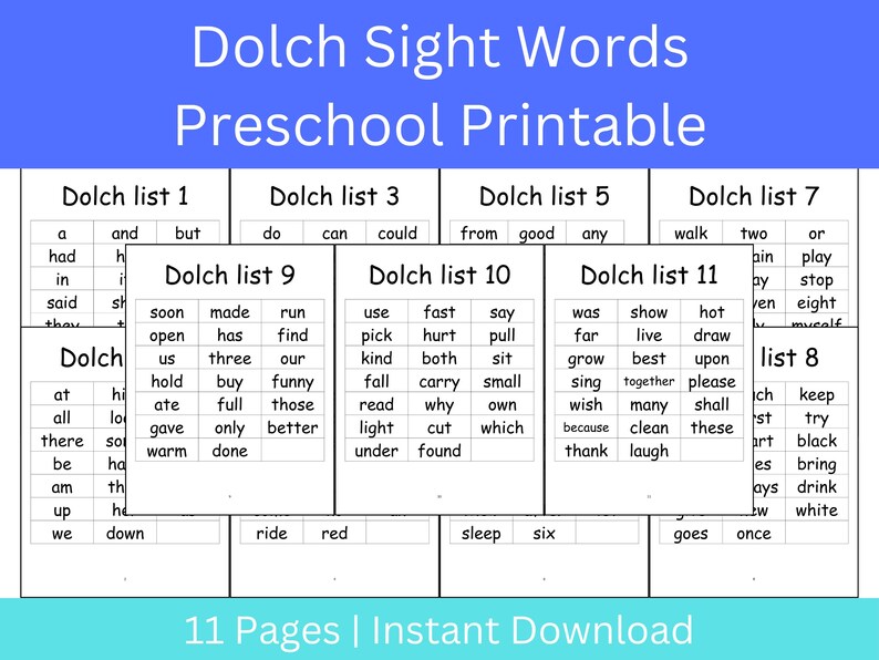 Dolch Sight Words for Back to School English Lesson Preschool ...