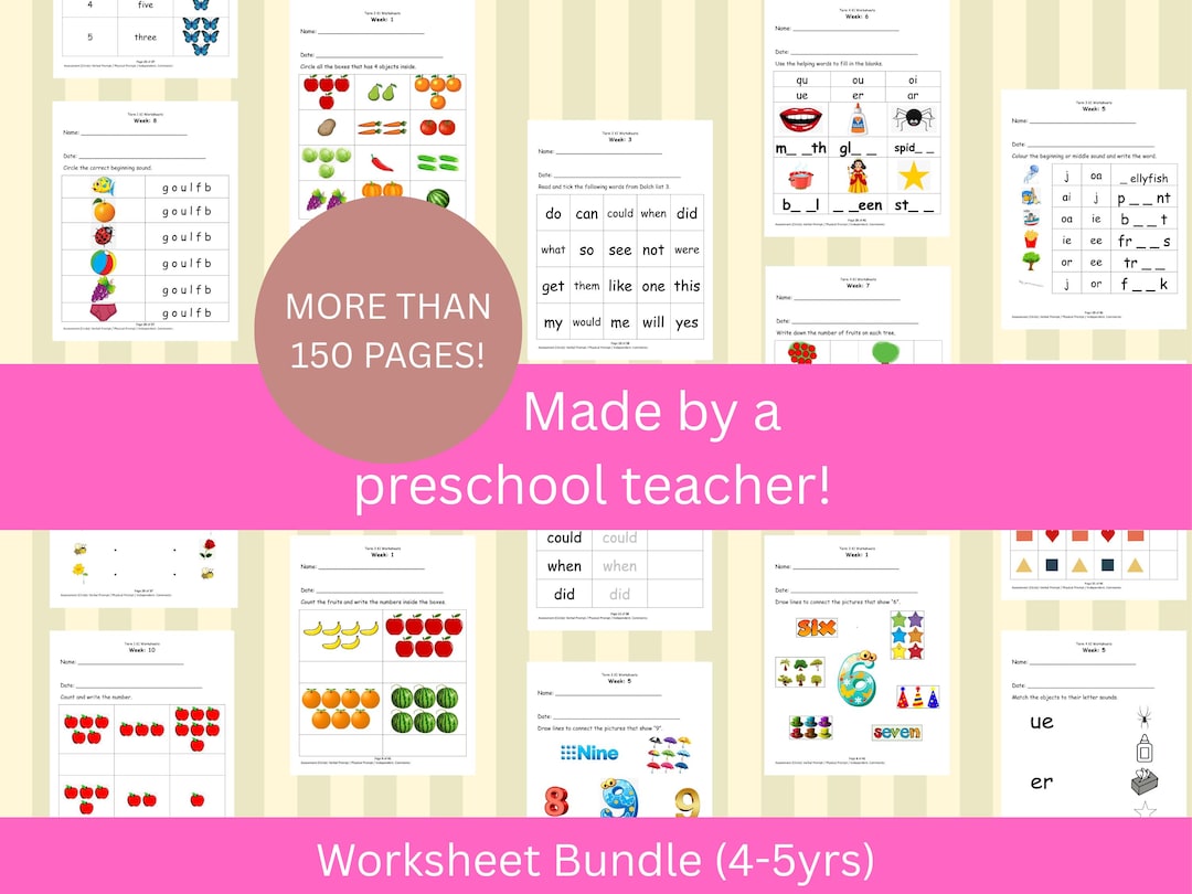 Preschool Worksheets Printable Child Education Bundle Sets 1 to 4 ...