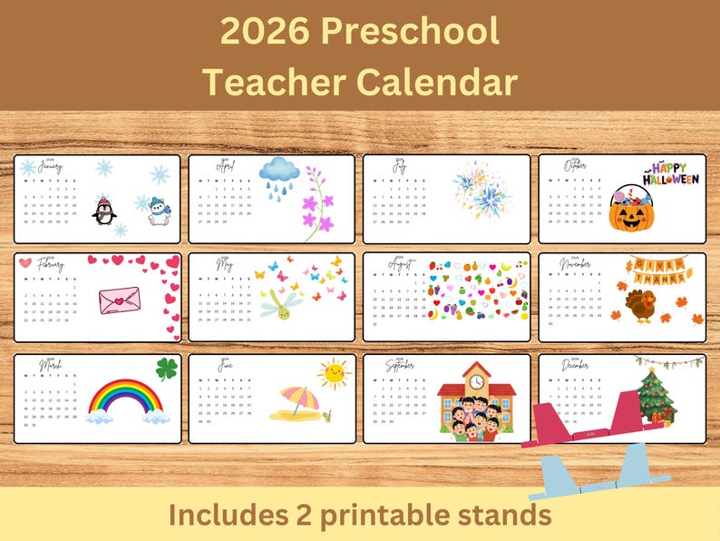 Printable 2026 Calendar Preschool Curriculum Classroom Decor Teacher ...