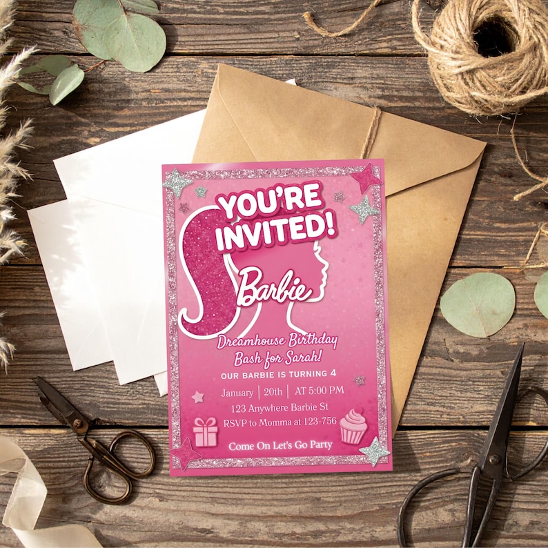 Editable Barbie Birthday Invitation, Pink Barbie Party Invitation, Kids ...