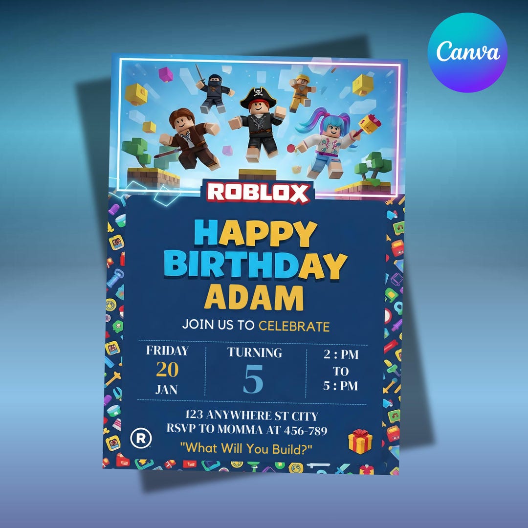 Editable Roblox Invitation Template, Roblox Birthday Party, Gaming ...
