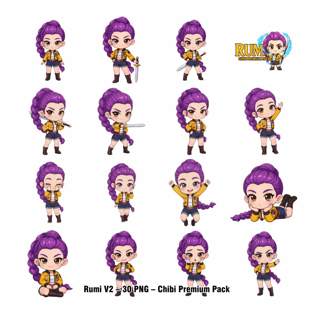 Pack of 30 Premium Chibi Pngs Rumi V2 – Digital Clipart, Stickers ...
