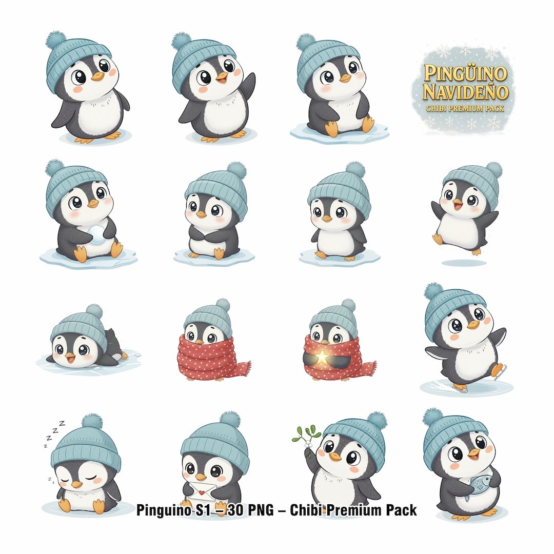 Pack of 30 Premium Chibi Christmas Penguin Pngs S1 – Digital Clipart ...