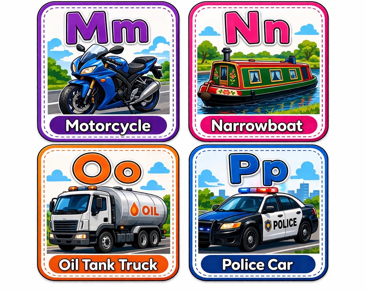 Transport Construction Alphabet Flash Cards, Vehicle ABC Toddler ...
