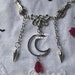 Red Dark Witch Magical Necklace, Silver Filigree Moon Pendant, Baroque ...