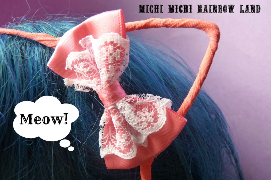 Neko PINK Cat Ears Bow Headband, Kitty Ears, Cat Cosplay, Black ...