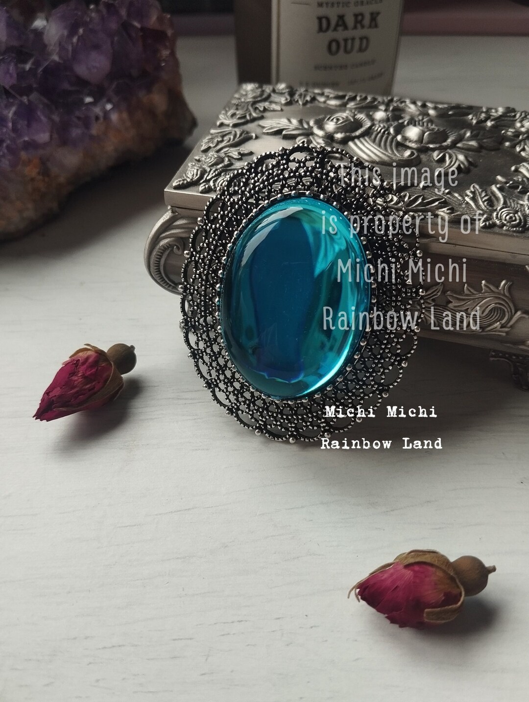 Silver Victorian Elegant Blue Brooch, Vampire Filigree, Wedding Oval ...