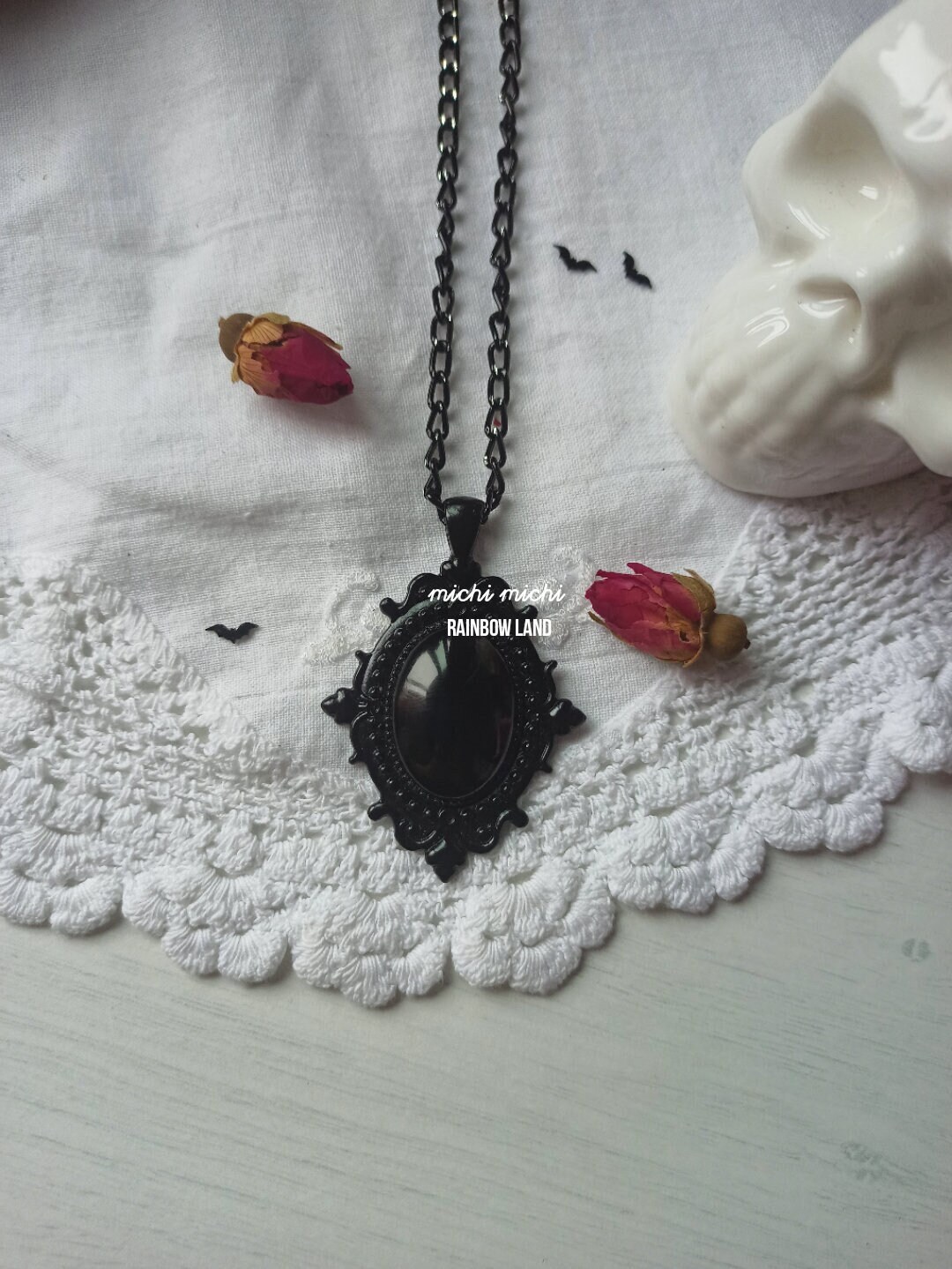 Black Demon Gothic Necklace, Witch Oval Cameo Pendant, Victorian ...