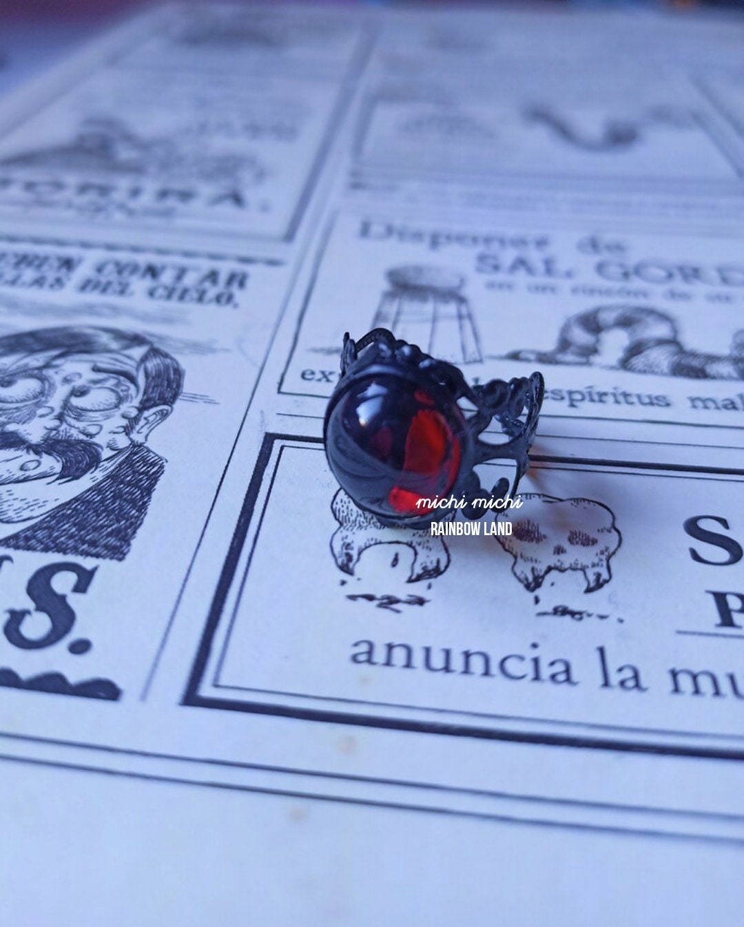 Dark Red Round Gothic Ring, Blood Vampire, Victorian Inspired, Antique ...