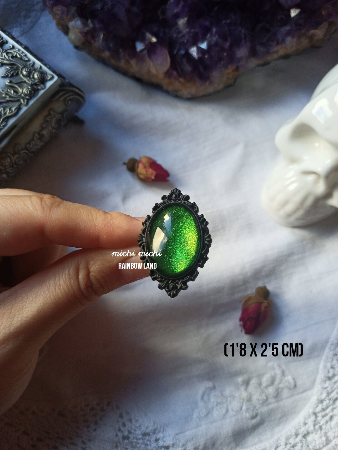 Hand Painted Absinthe Gothic Ring, Elf Necklace, Nature Forest Jewel ...