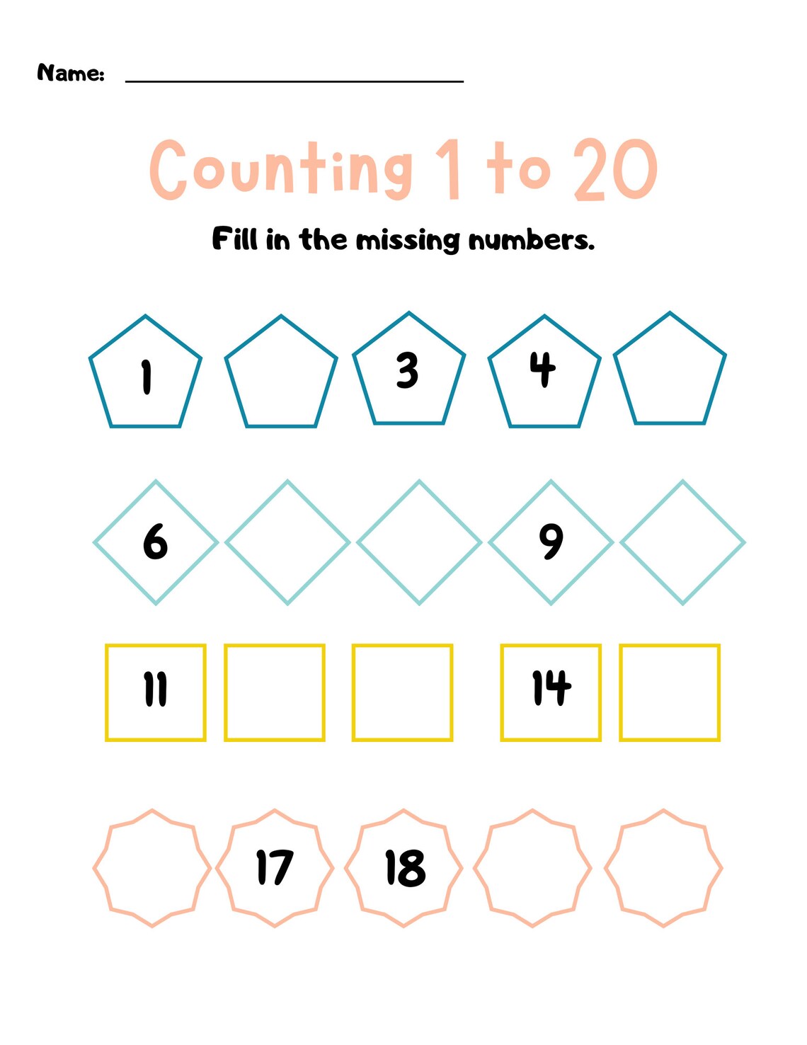 Counting Missing Number Tracing Kids Learning Worksheets Instant ...