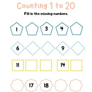 Counting Missing Number Tracing Kids Learning Worksheets Instant ...
