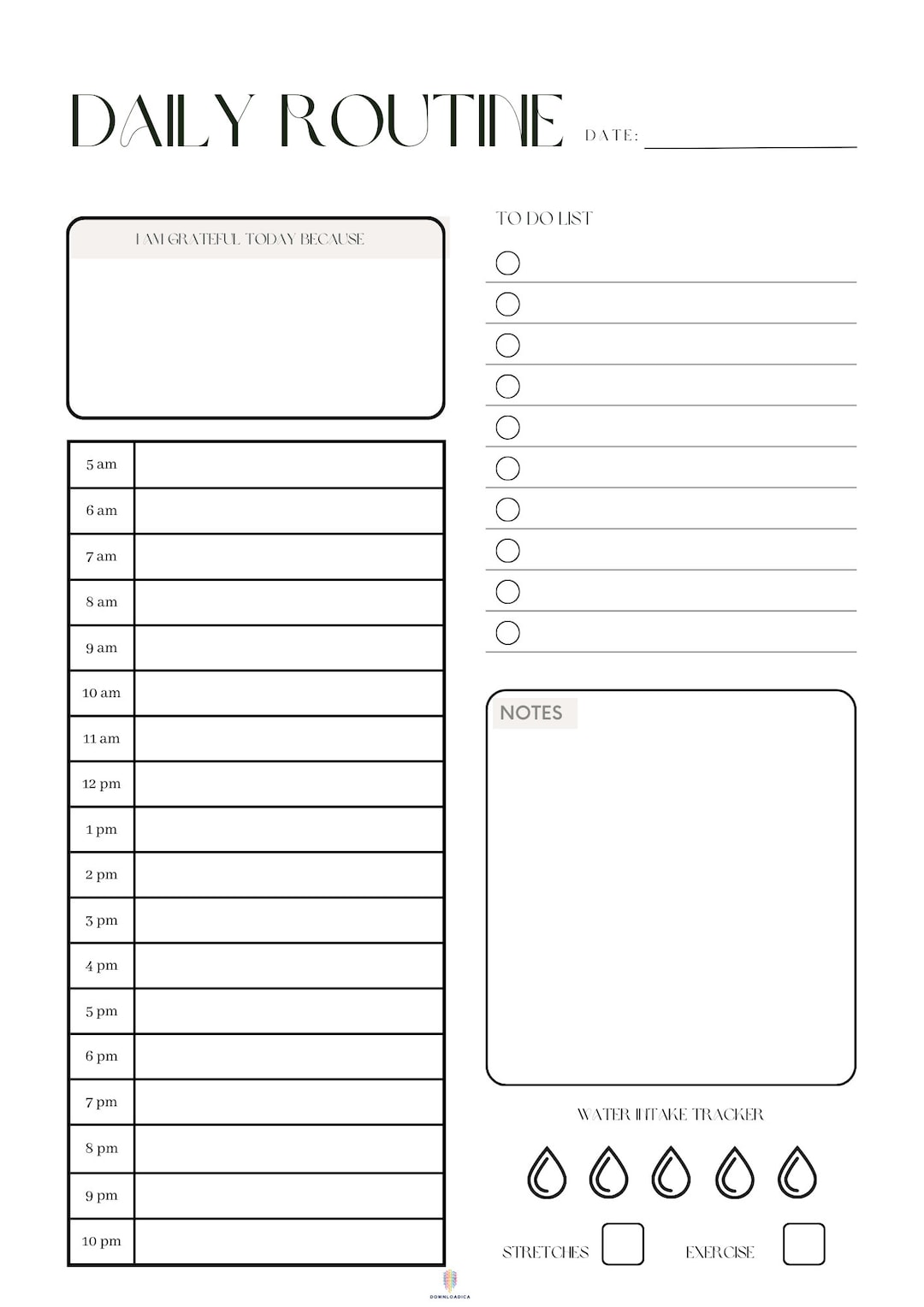 Daily Routine Hourly Planner Affirmation Schedule to Do List Water ...
