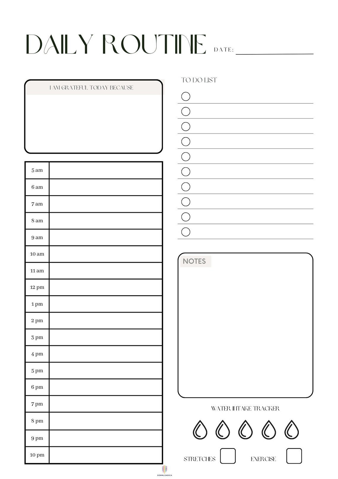 Daily Routine Hourly Planner Affirmation Schedule to Do List Water ...