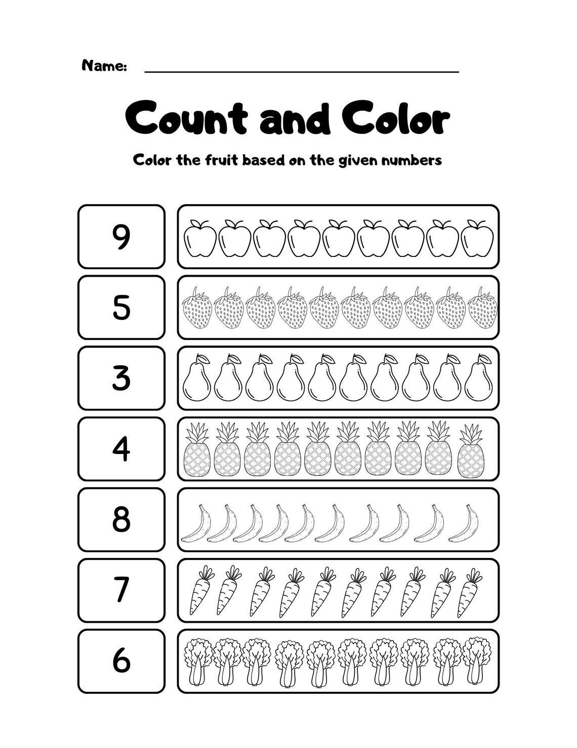 Kids Color and Count Printable PDF Worksheets Instant Download ...