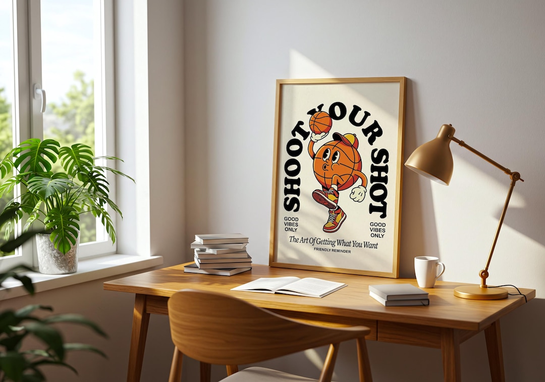 Basketball Motivational Poster, Rubber Hose Mascot Art, Retro Sports ...