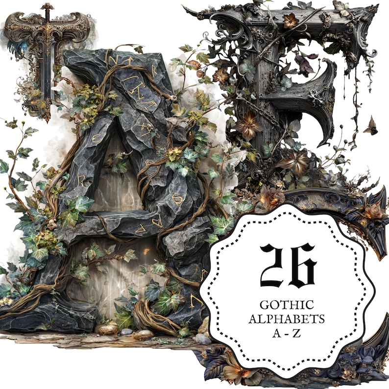 Gothic Alphabet PNG | Dark Fantasy Medieval Letters (digital Download ...