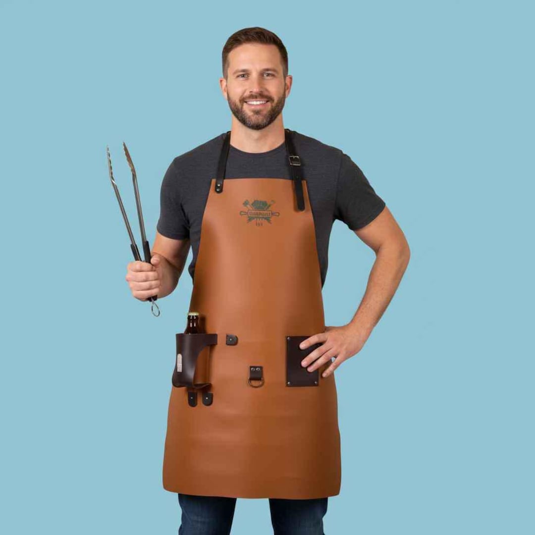 Handmade Personalized Brown Leather Apron, Tool Pocket, Barista, Barber ...