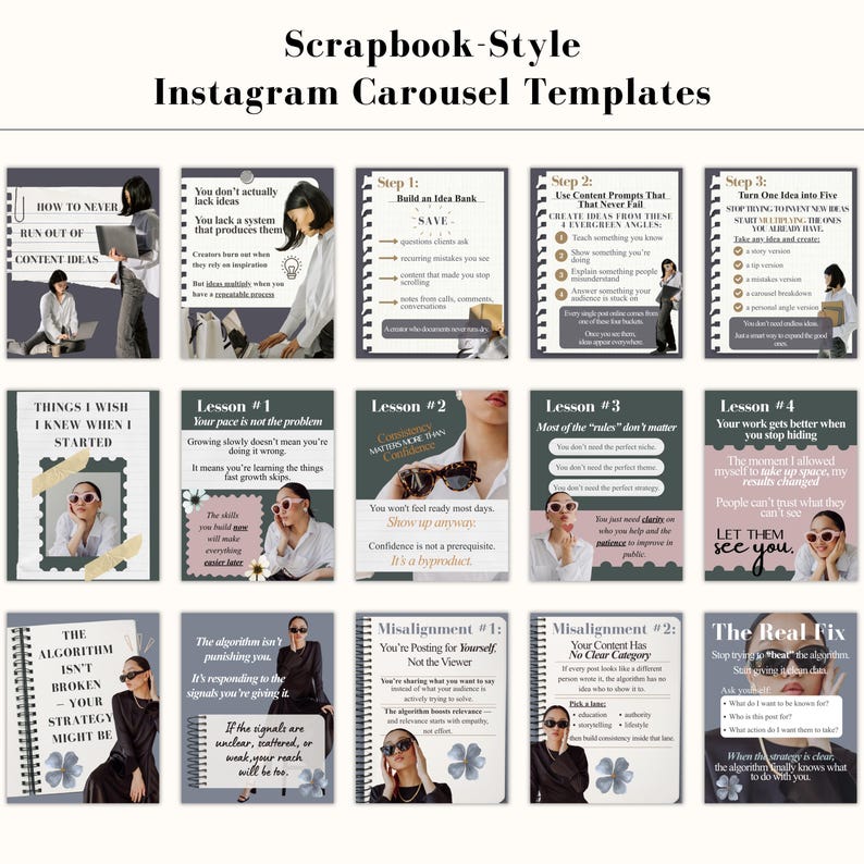 Instagram Carousel Templates for Content Creators, Scrapbook Style ...