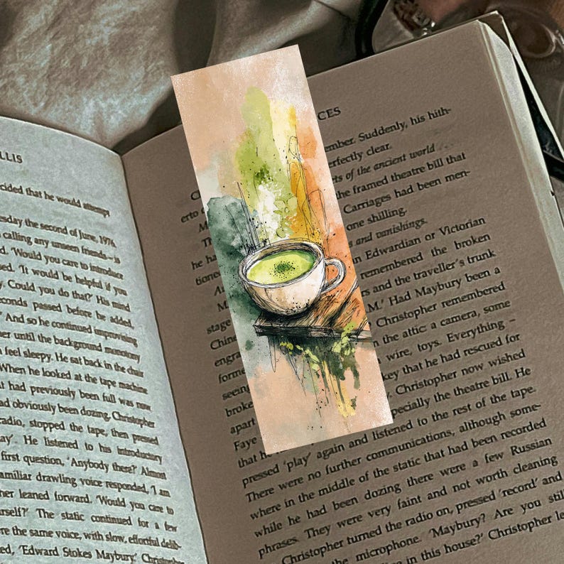 Japandi Matcha Green Tea Bookmarks, Watercolor Zen Designs, Minimalist ...