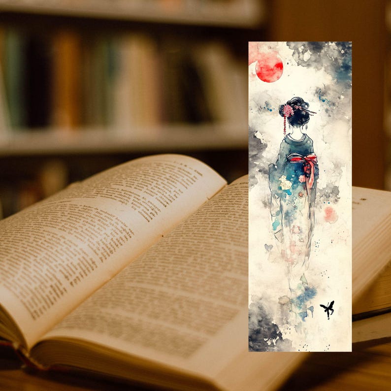 Japandi Kimono Lady Sakura Bookmarks, Minimalist Japanese Art (digital ...