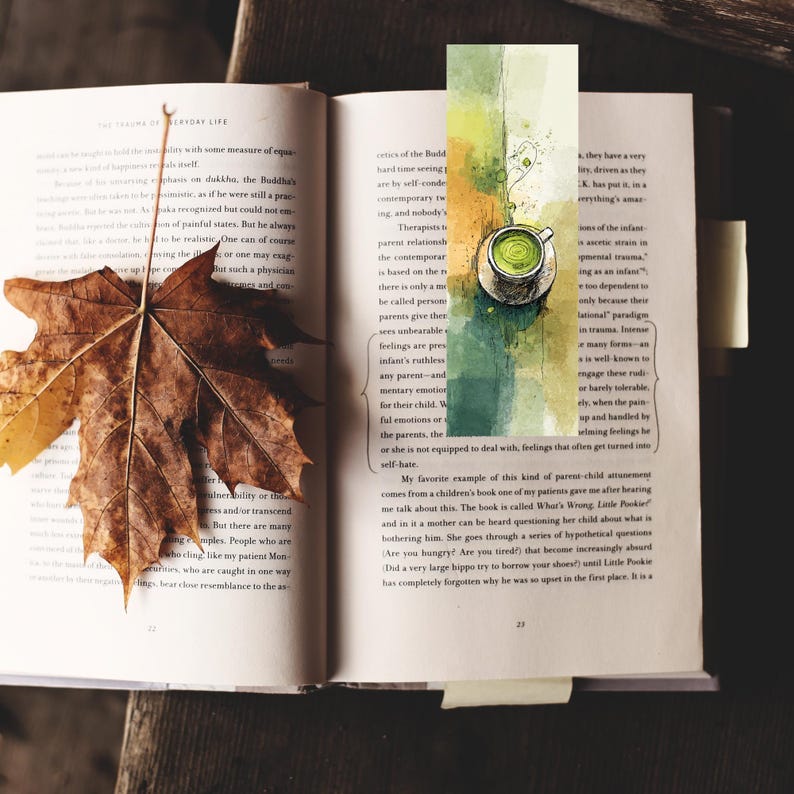 Japandi Matcha Green Tea Bookmarks, Watercolor Zen Designs, Minimalist ...