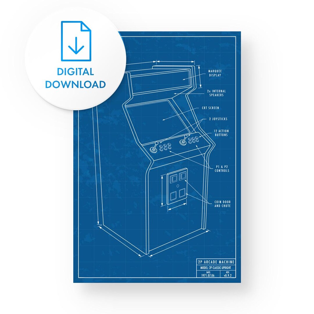 Retro Arcade Machine Blueprint Schematic Digital Print | Gamer Poster ...