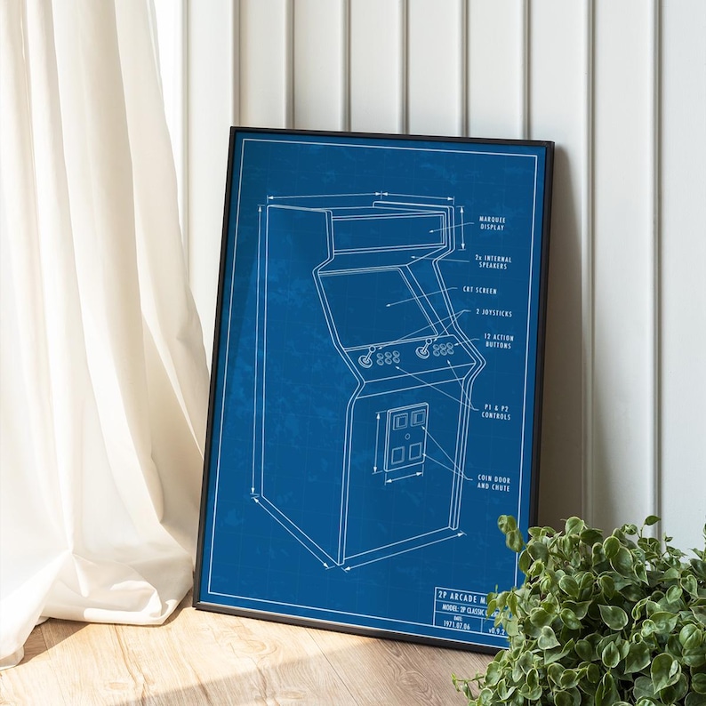 Retro Arcade Machine Blueprint Schematic Digital Print | Gamer Poster ...