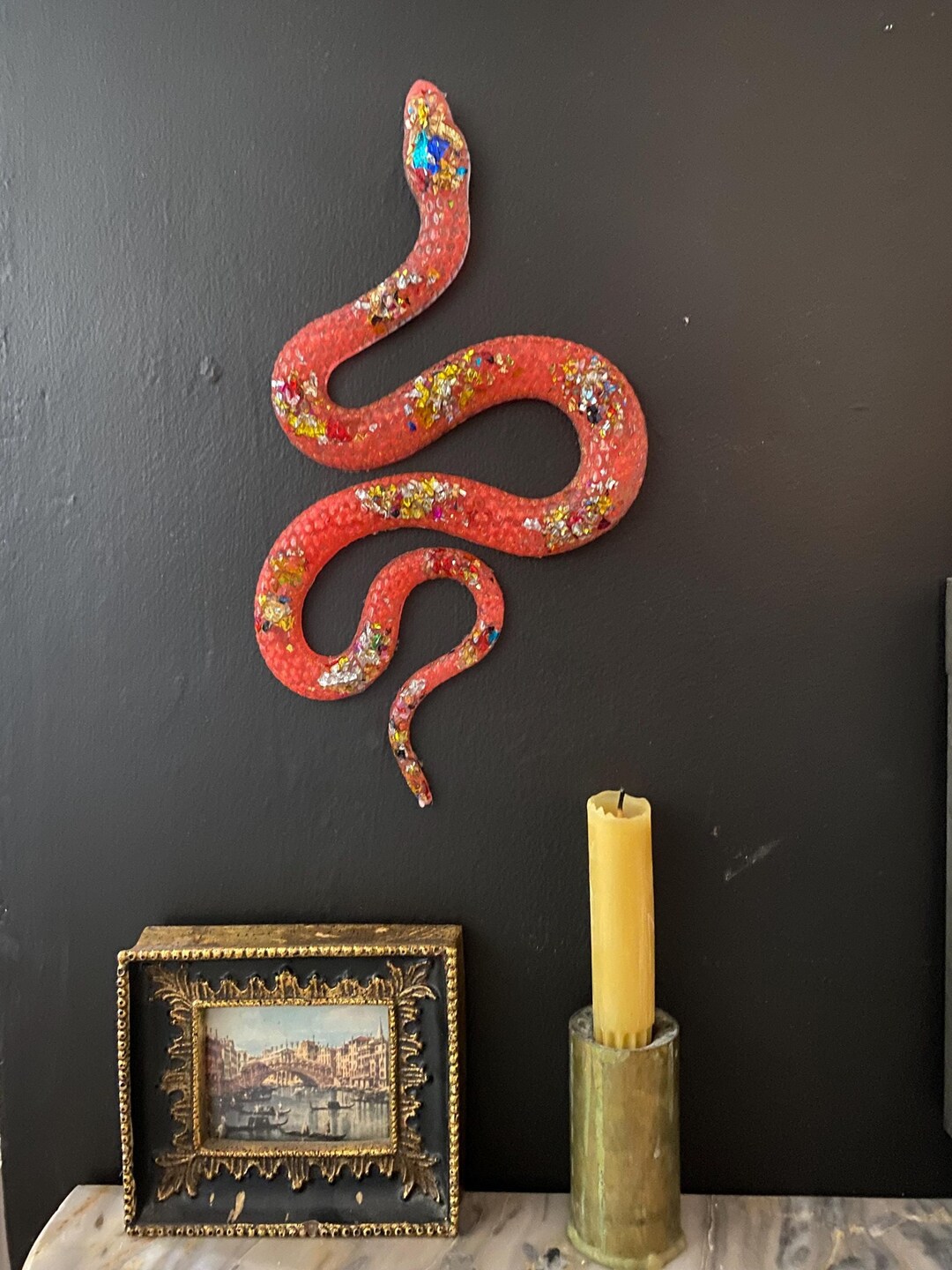Pink Glitter Snake, Resin Snake Table / Wall Art, Handmade Snake, Snake ...