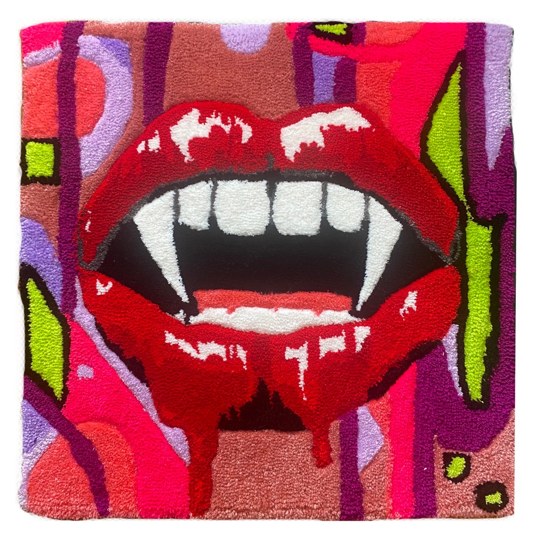 Vampire Lips Maximalist Art Rug, Neon Pop Art Tufted Rug, True Blood ...