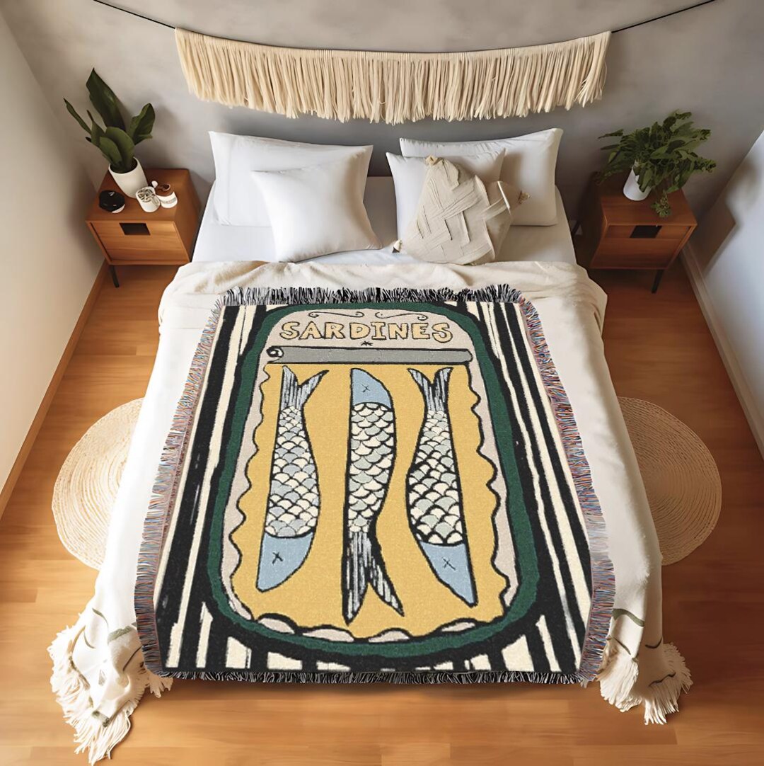 Sardine Pattern Woven Blanket - Cozy Home Decor, Beach House Throw ...