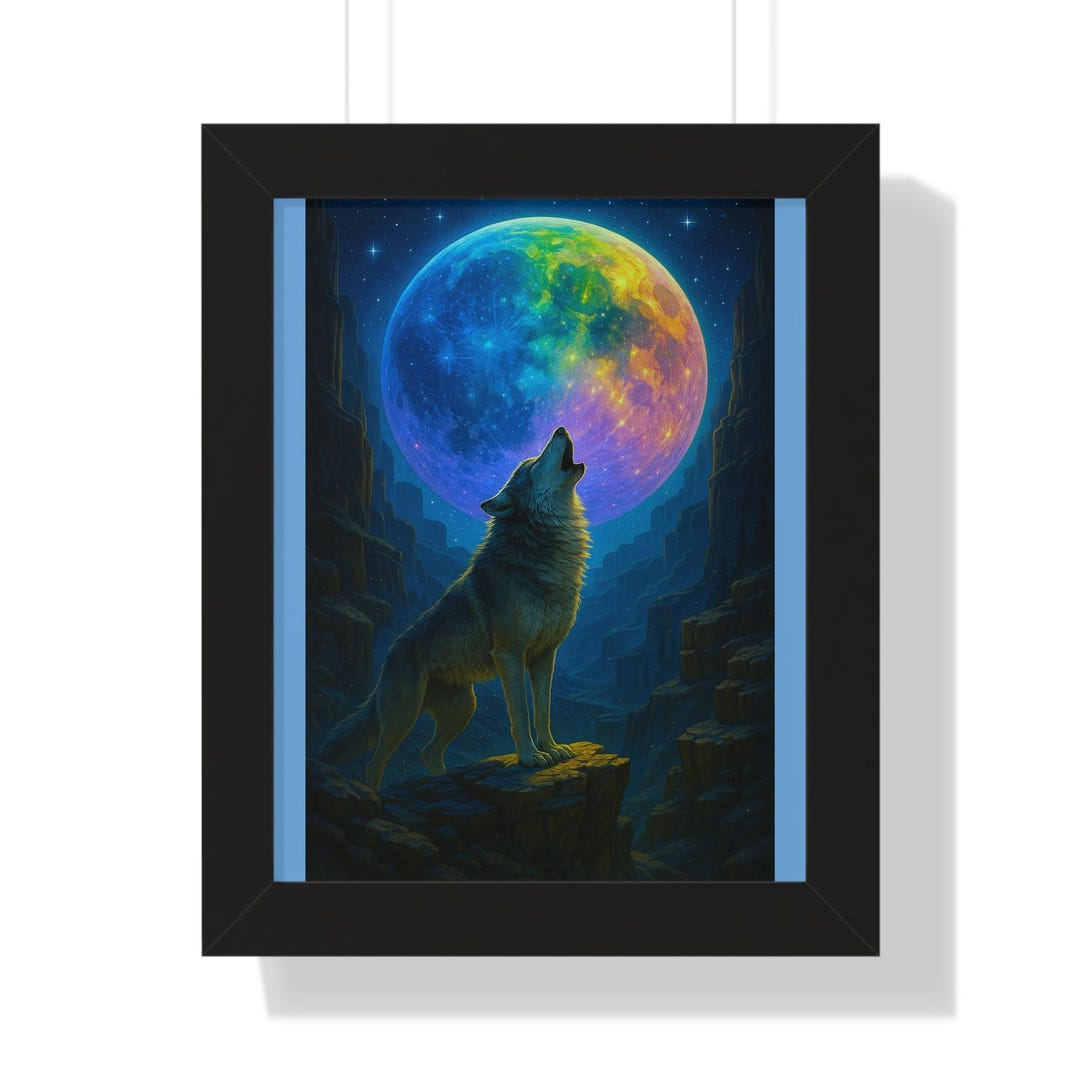 Howling Wolf Moon Framed Poster | Vertical Art Print - Etsy
