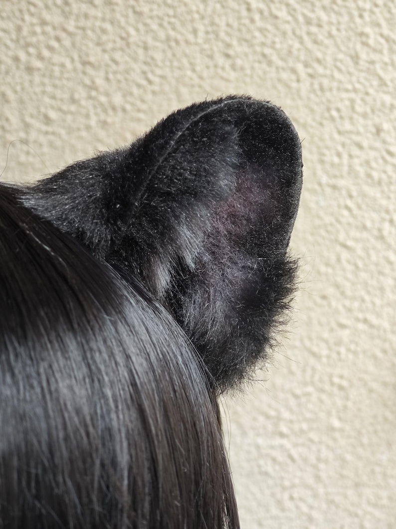 Handmade Black Panther Ears Headband, Dark Furry Cat Cosplay, 6cm ...