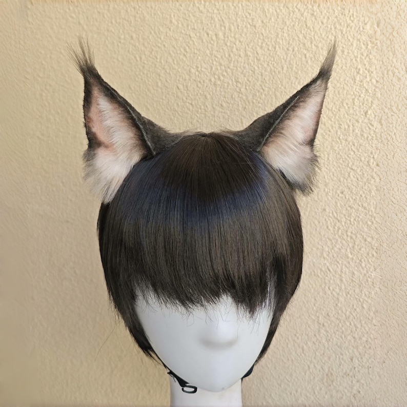 Handmade Brown Black Furry Cat Ears Headband, Cosplay Animal Ears, 8cm ...