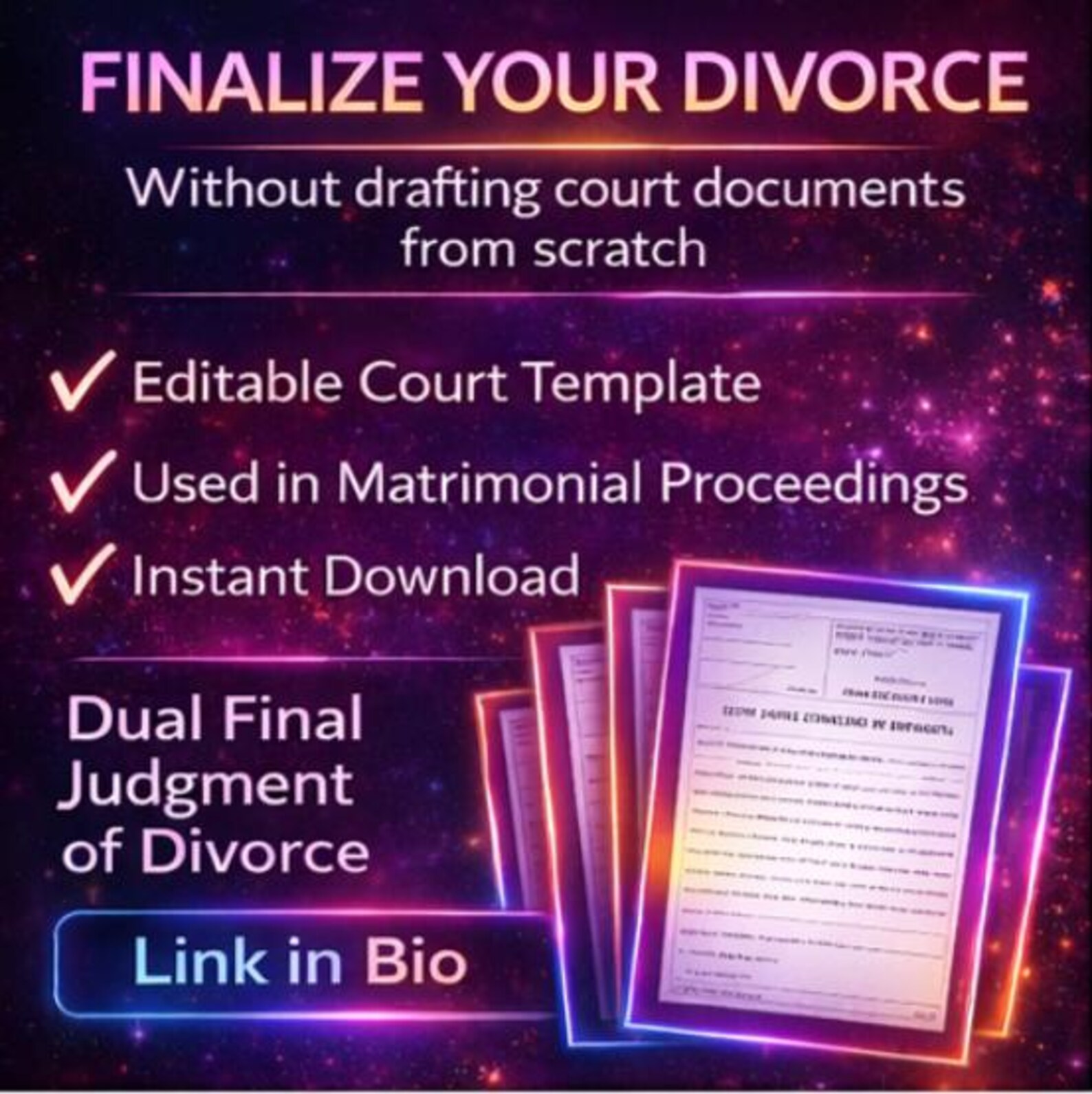 Dual Final Judgment of Divorce Template | Editable Pro Se Court Form ...