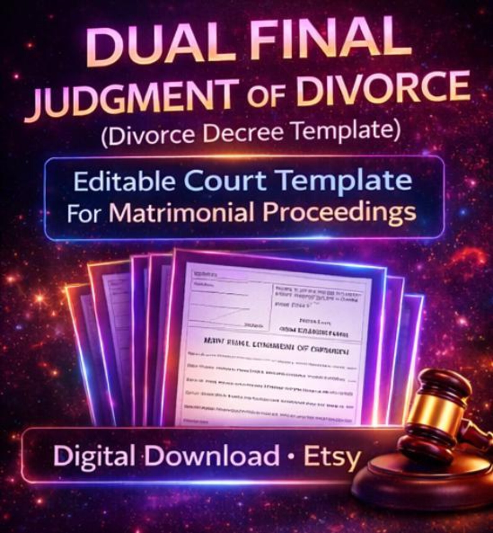 Dual Final Judgment of Divorce Template | Editable Pro Se Court Form ...