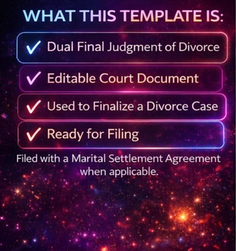 Dual Final Judgment of Divorce Template | Editable Pro Se Court Form ...