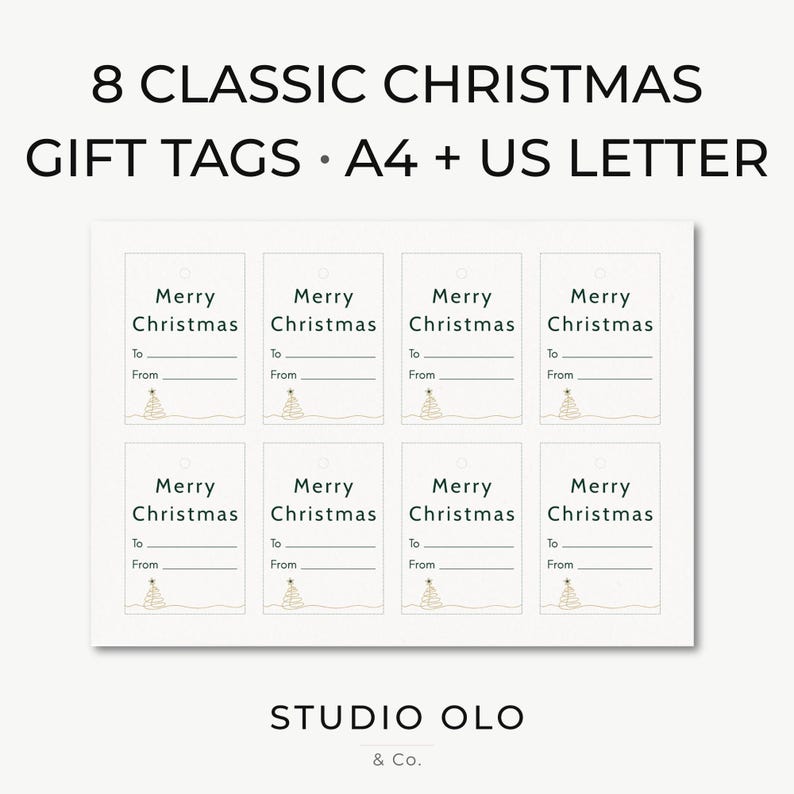 Printable Christmas Gift Tags – Forest Green • Classic Minimalist ...