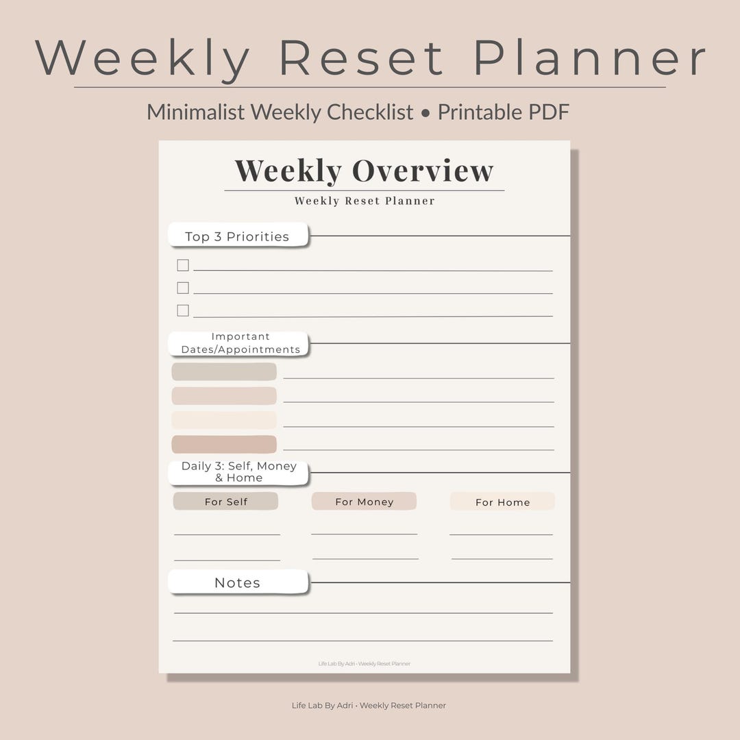Weekly Reset 2026 | Minimalist Printable Weekly Overview | Productivity ...