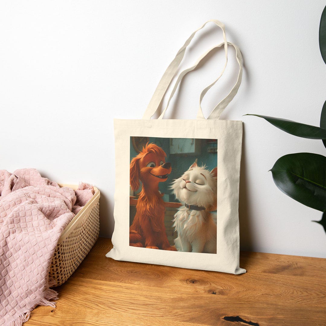 Cute Pet Tote Bag With Animated Pet Art| Canvas Animal Illustration ...