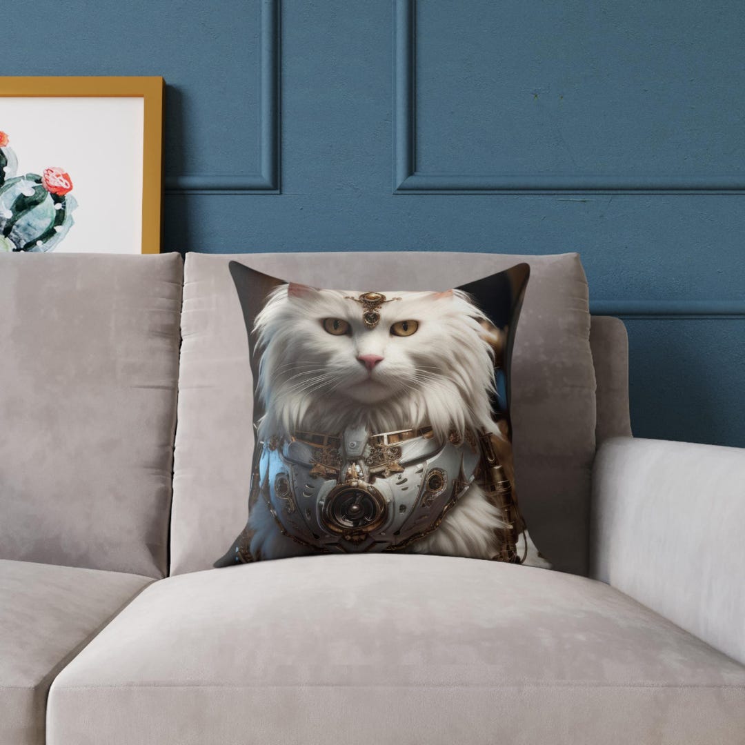 Steampunk Pet Pillow Cover| Victorian Mechanical Feline Art| Gothic Pet ...