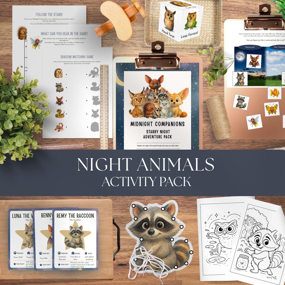 Night Animals Activity Pack for Kids, Printable Nocturnal Animal ...