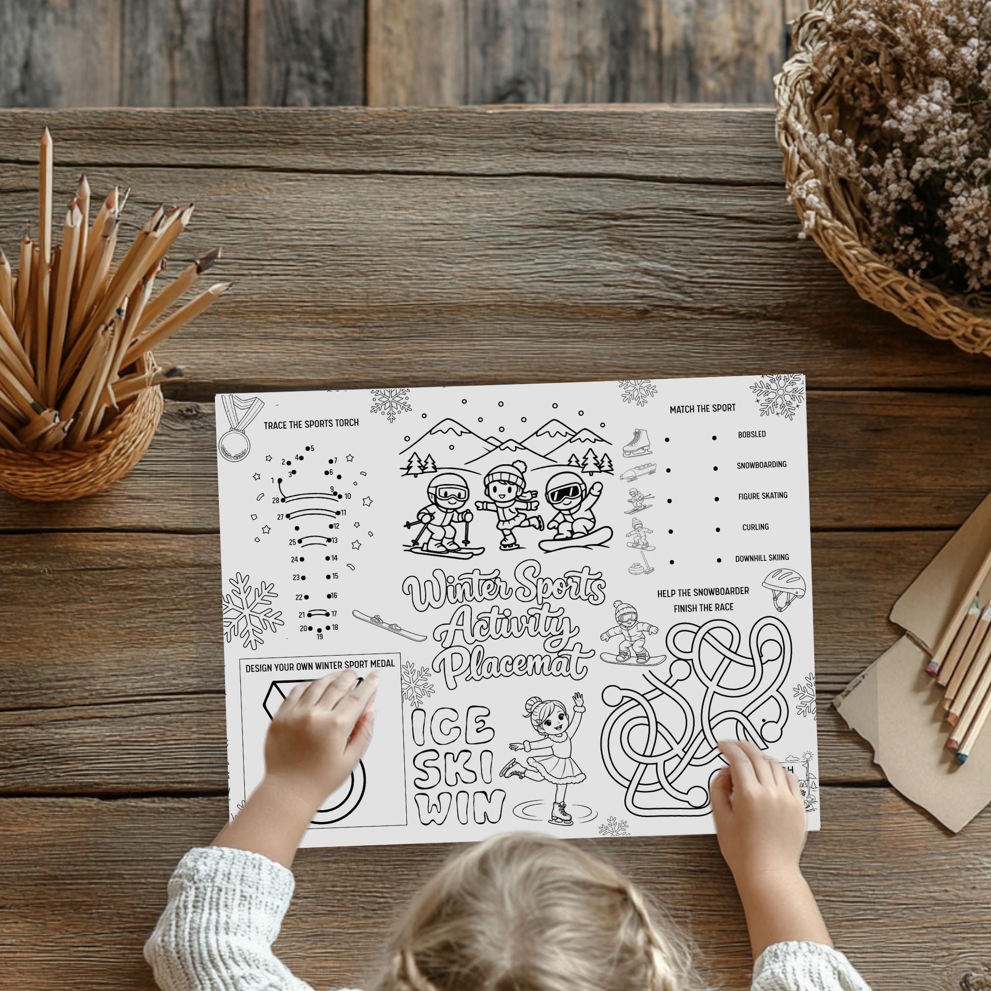 Winter Sports Coloring Activity Placemat for Kids | Printable Table ...