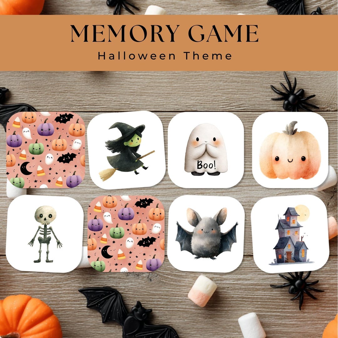 Halloween Memory Game, Printable Matching Cards for Kids - Etsy