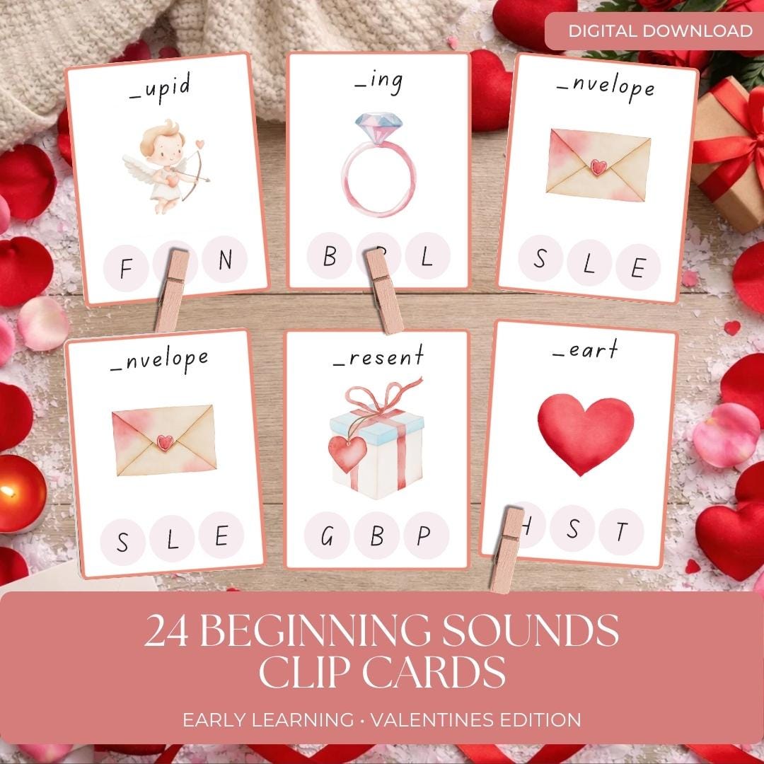 Beginning Sounds Clip Cards | Valentine’s Day Literacy Activity ...