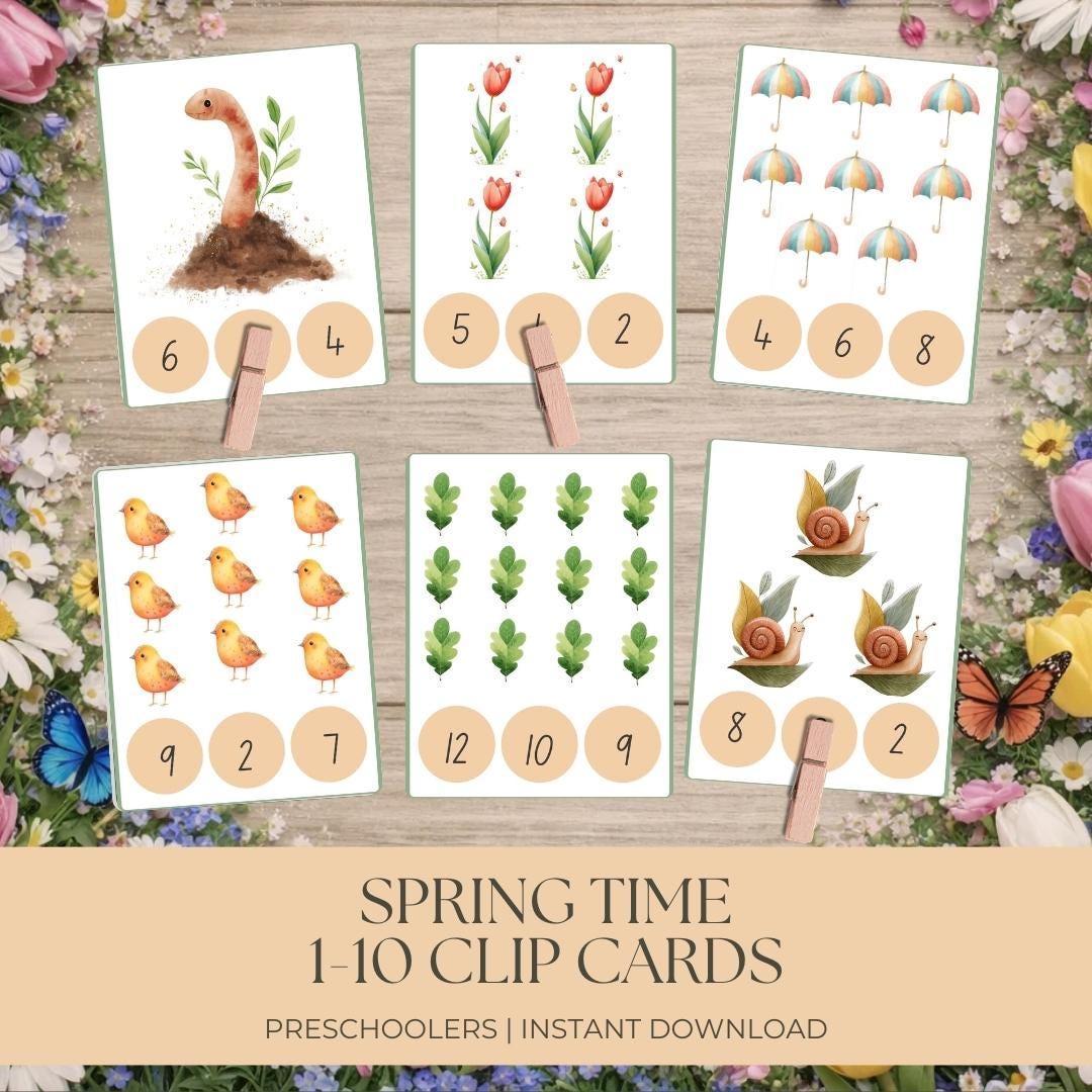 Spring Counting Clip Cards 1–10 , Preschool Math Activity, Spring ...