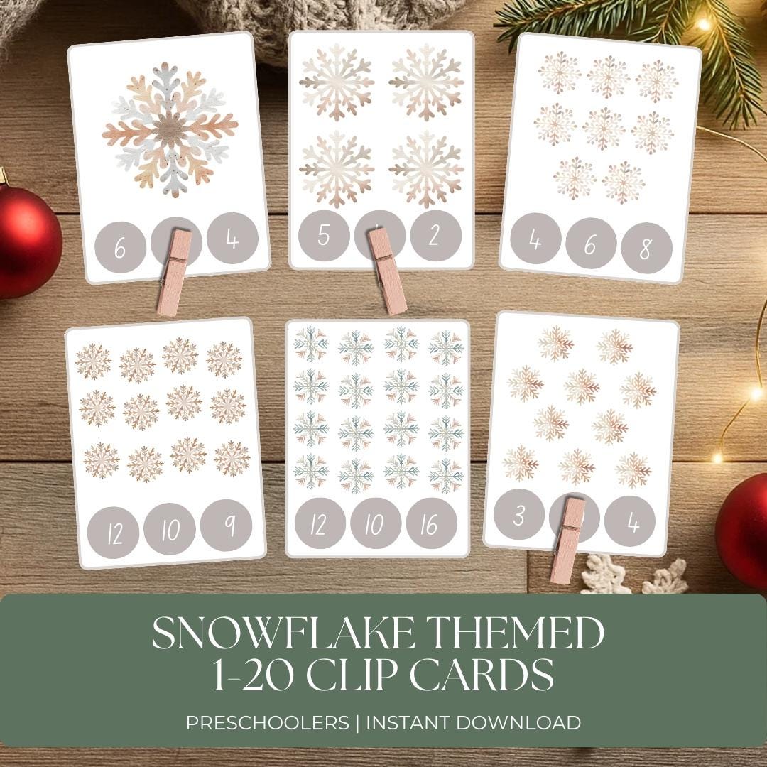 Christmas Snowflake Clip Cards Printable, Winter Math Activity ...